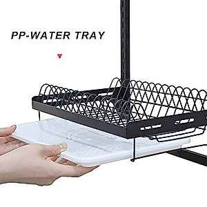 junyuan Hanging Dish Drying Rack Wall Mount,Dish Racks Drainer,3 Tier Kitchen Plate Organizer Storage Shelf with Drain Tray with 3 Hooks,Stainless Steel Black Coating (3 Tier, 21.8)