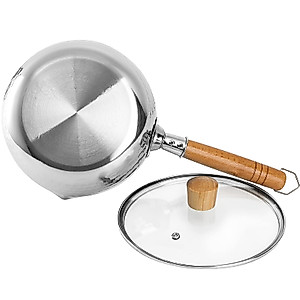 DEAYOU Stainless Steel Saucepan with Glass Lid, 2 Quart Yukihira Sauce Pan with Wood Handle, Traditional Japanese Snow Pan Pot with Two Side Spouts for Cooking, Noodles, Soups, Hot Milk, 8"