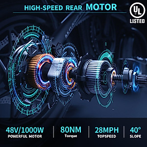 Freego Electric Bike for Adults, 1000W/48V/20Ah, F4 Electric City Bike 24 x 2.4 MTB Tires Ebike Electric Bicycles Removable Battery, 28MPH & 40 Miles, with Rear Cargo Rack