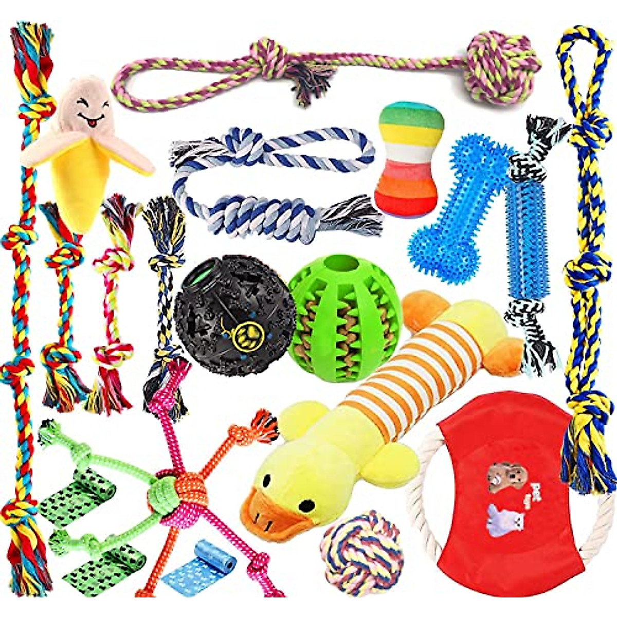 Dog Puppy Toys, Value Puppy Chew Toys for Med to Small Dogs with Interactive Dog Rope Toys, Dog Treat Dispenser Ball, Dog Squeak Toys, Tug of War Toys for Fun and Teeth Cleaning Dog Chew Toys(20 Pack)