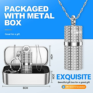 Kepmem Flash Drive 64GB Thumb Drive Jewelry USB 3.0 Memory Stick, Metal Zip Drive 64 GB Silver Rhinestone Pen Drive Bling Jump Drives Crystal Necklace with Keychain, Festival Gift