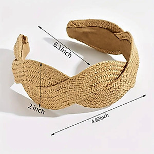 WOVOWOVO Straw Headbands for Women Girls Rattan Wide Headband for Women’s Hair Fashion Summer Boho Braided Head Bands Non Slip Hairbands Accessories, 2 Pack