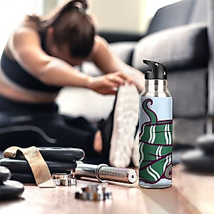 DJYQBFA Funny Snake Animal Scarf Water Bottle Modern BPA Free Water Bottles Vacuum Insulated Stainless Steel Water Bottle with Straw for Gym Travel Hiking, 600ml