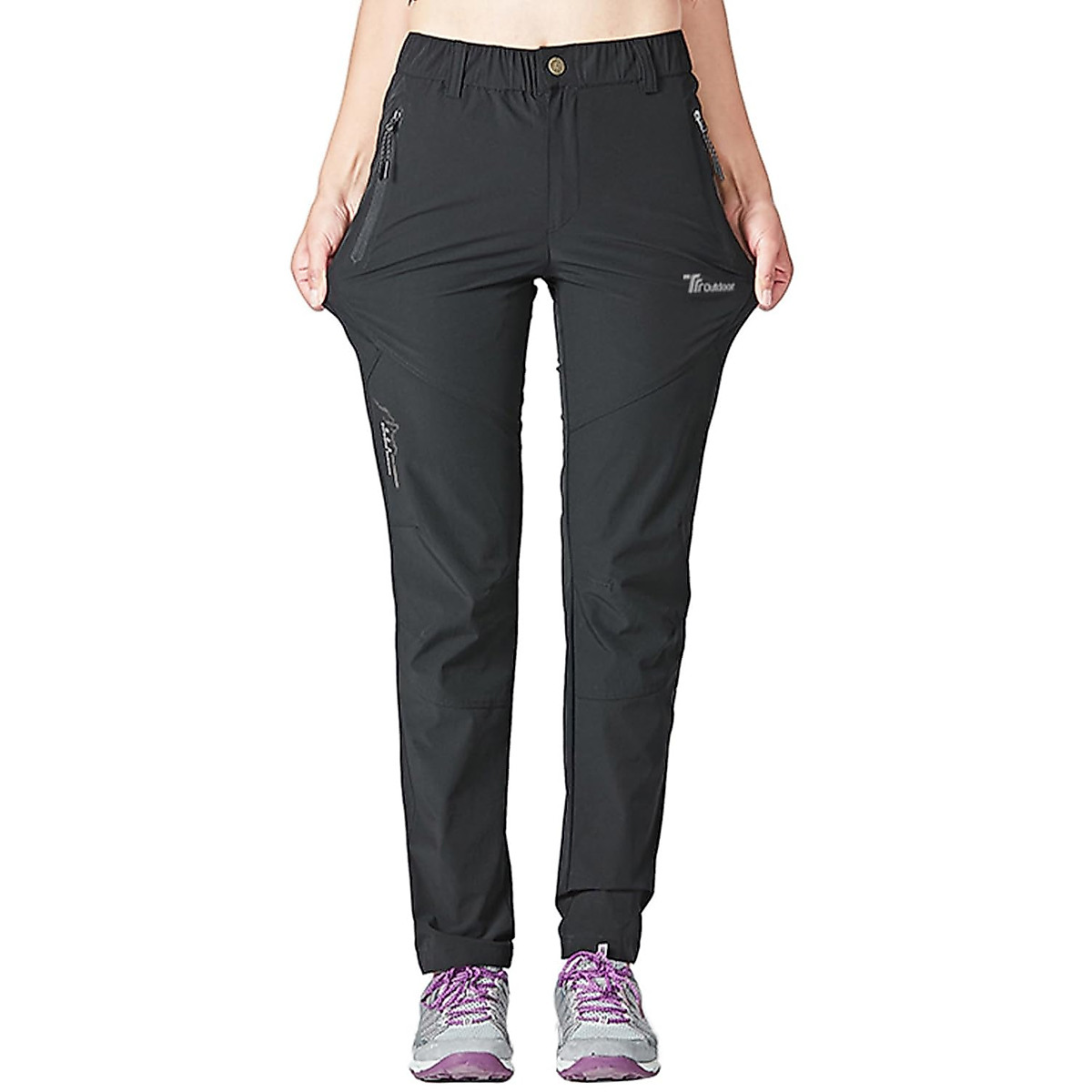 Gopune Women's Hiking Pants Lightweight Quick Dry Water Resistant Elastic Waist Workout Travel Athletic Joggers (Black,M)