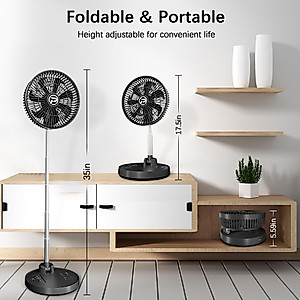 PANERGY 10” Portable Fan 20000mAh Battery Operated Rechargeable, Auto-Oscillating Pedestal Fan with Remote,4 Speeds, Quiet, Cordless Foldable Telescopic Fan for Travel, Bedroom, Home, Office
