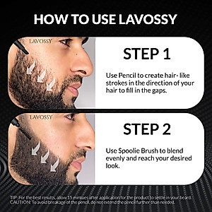 LAVOSSY Beard Pencil - DARK BROWN - Long Lasting and Easy to Use Beard Pen with Blending Brush for Sleek & Natural Look, Water/Sweat Proof