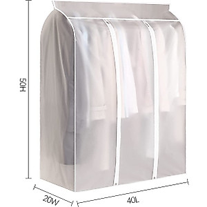 50'' Garment Bags for Hanging Clothes, Large Translucent Frosted Garment Rack Cover Bags Clothing Storage Bag with Zipper for Hanging Shirts, Coats, Dresses, Suits, Seal Closets to Protect Clothing