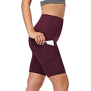 CADMUS Women's High Waist Spandex Yoga Shorts for Bike Running Two Side Pockets,10,Black,Grey,Wine Red,X-Large