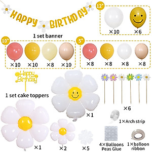 Daisy Party Decorations Set Boho Party Decorations with Happy Birthday Banner Boho Groovy Daisy Flower Balloon Garland Arch for Daisy Retro Hippie Boho Birthday Party Decorations,Groovy Party Supplies