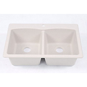 Franke ELG62D91-LIN Ellipse 33-in x 22-in Linen Double-Basin Composite Drop-in or Undermount 4-Hole Commercial Kitchen Sink, inch x inch x 9-inch deep