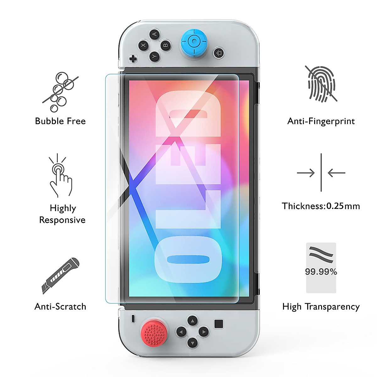 HEYSTOP Nintendo Switch OLED Carrying Case, 9 in 1 Accessories Kit for 2021 Nintendo Switch OLED with Dockable Protective Case Cover, HD Switch Screen Protector and Thumb Grip Caps (White)