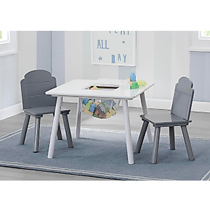 Delta Children Finn Table and Chair Set with Storage, White/Grey