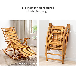 BROHN Lounge Chair, Foldable Wood Outdoor Chaise Lounge Rocking Chair Porch Rocker Outdoor Sun Lounger