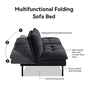 Hcore Sofa Couch Memory Foam Futon Bed Sofabed, Dark Black