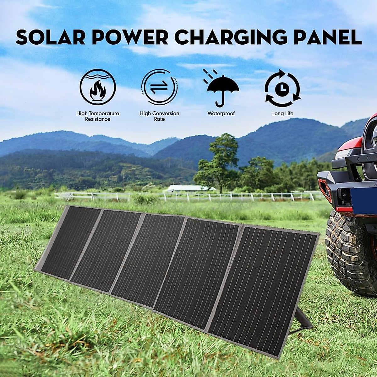 Portable Solar Panels with Multi Connector Solar Charger 250W with Kickstands for Camping RV Fast Charge Power Station