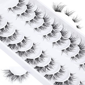 False Eyelashes Cluster Lashes Natural Look, Wispy Manga Eyelash Extensions Strip Cat Eye Lashes Pack with Clear Band Short Anime Korean Fake Eyelash 10 Pairs ALICROWN
