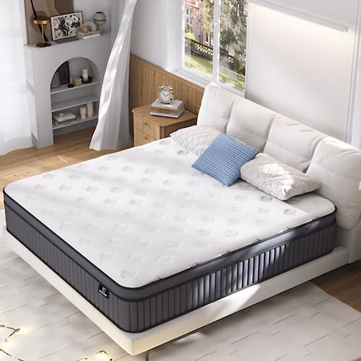 EEN EEN SLEEP California King Mattress, 12 Inch Hybrid Cal King Mattress Foam and Individually Wrapped Pocket Coils, Soft and Breathable, Pressure Relief, Strong Edge Support, Medium Firm