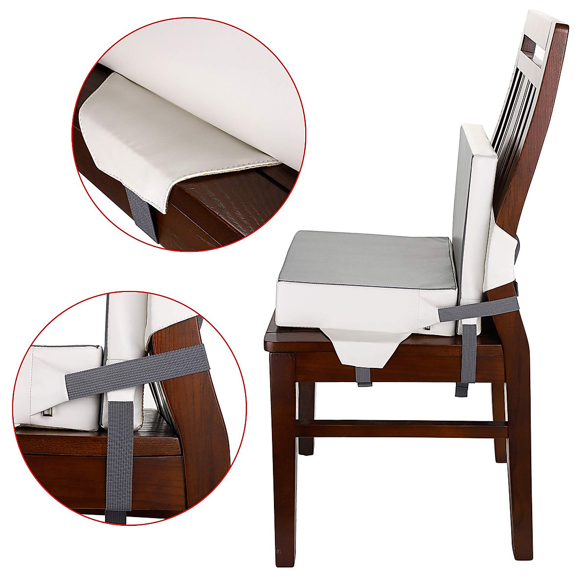 Sumnacon 2Pcs Chair Increasing Cushions - Baby Toddler Kids Infant Portable Dismountable Adjustable Highchair Booster Cushion Washable Thick Chair Seat Pads Buckle Straps, Grey + Beige