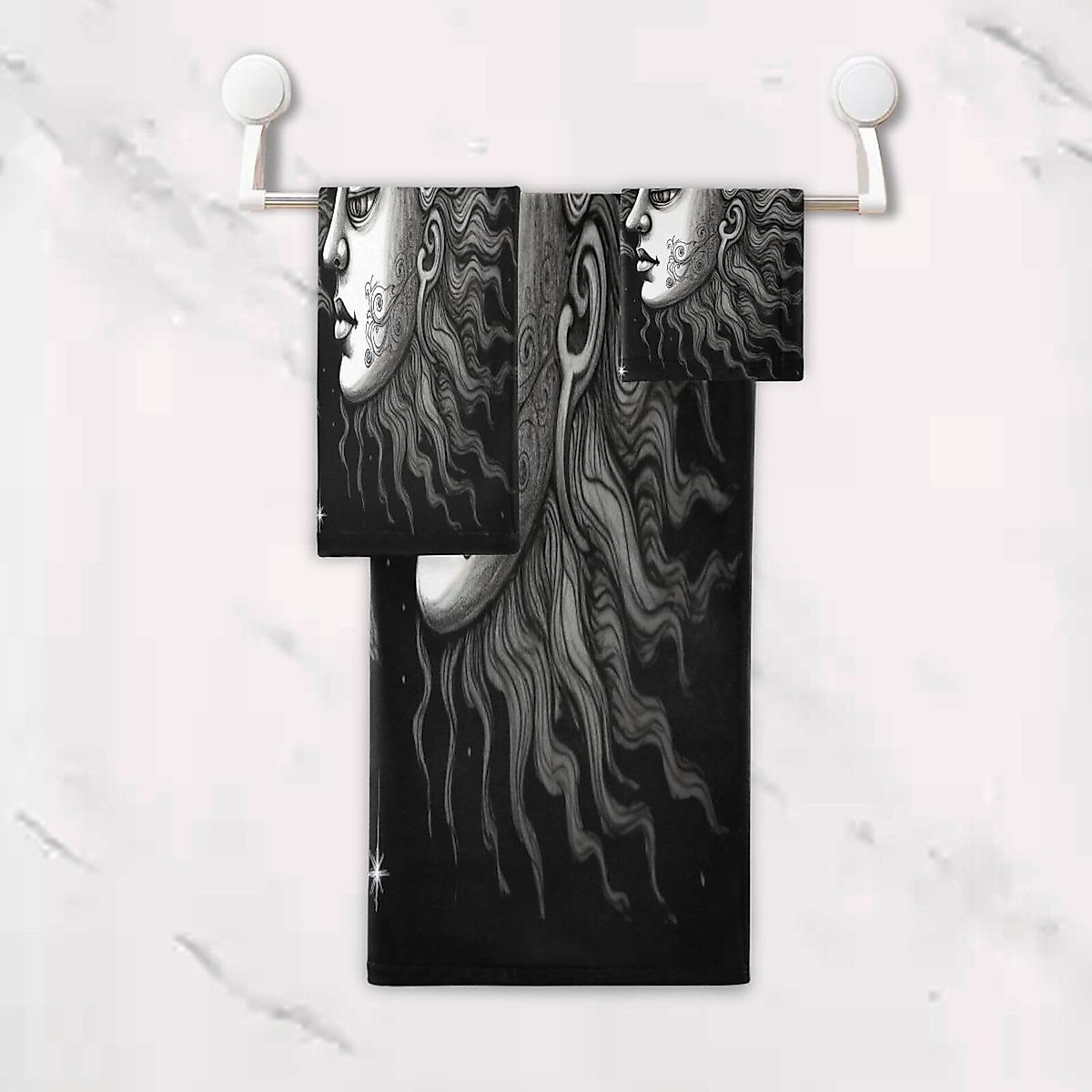 Flradish Sun and Moon Towels 3 Pack Bath Towels for Bathroom Set Soft Cotton Highly Absorbent Lightweight & Quickdry Towel Set 1 Bath Towel,1 Hand Towel,1 Washclothe