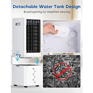 COOLECH Portable Air Conditioners w/Remote, 4 Modes & 3 Speeds, Waterless Alert System & 2.4-Gal Tank for 20H Cooling, 12H Timer for Auto Off, 3-IN-1 Evaporative Air Cooler for Room Bedroom Office