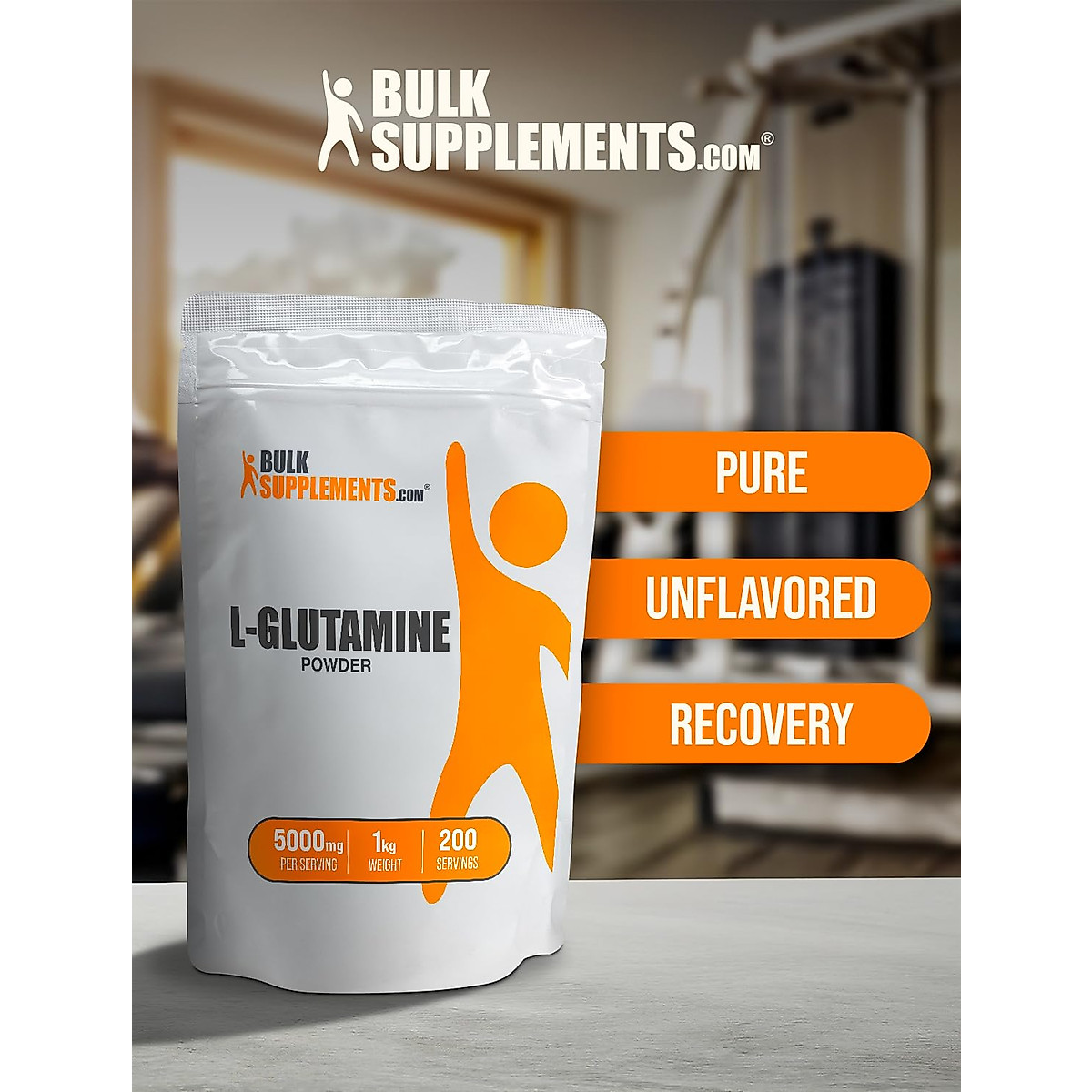 BulkSupplements.com L-Glutamine Powder - Glutamine Supplement, L-Glutamine 5000mg, L Glutamine Powder - Unflavored & Gluten Free, 5000mg per Serving, 1kg (2.2 lbs) (Pack of 1)