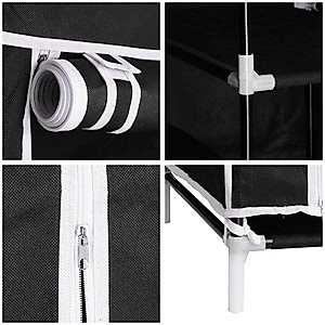 YesHom 50" Portable Non-Woven Fabric Wardrobe Bedroom Closet Clothes Cupboard Hanging Rail Storage Organizer Shelf Back
