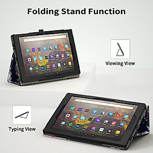 ANNAPRO Case for Amazon Kindle Fire HD 10 Tablet (ONLY Fit 11th Generation 2021 Release) & Fire HD 10 Plus Tablet - Slim Folding Stand Folio Cover with Auto Wake/Sleep and Hand Strap, Peony
