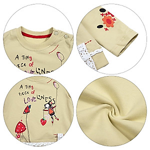 Little Girl's Long Sleeve Cartoon Pullover Shirt and Jeans Pants Outfit Set, Apricot, 4T