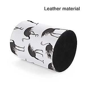 Cartoon Ostrich Bird Round PU Leather Pen Holder Desk Organizer Storage Container Pencil Container Brush Scissor Box