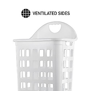 United Solutions Rolling Hamper with Built-In Handle, Two Bushel Capacity Holds 3 Loads of Laundry, Smooth-Gliding Thermo-Rubber Wheels, White, Ventilated Design