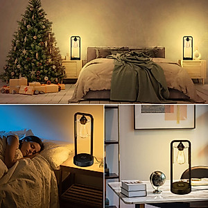 Wireless Charging Table Lamp for Bedroom Set of 2, Touch Control Dimmable with Type C USB Ports & AC Outlet Bedside Nightstand Lamp, Glass Shade Industrial Desk Lamp for Home Office, Bulbs Included