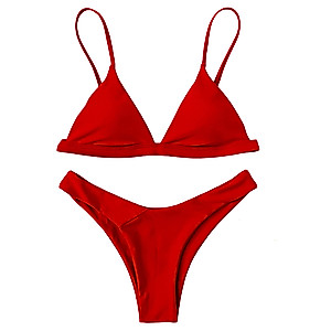 SOLY HUX Bikini Sets for Women Sexy Triangle High Cut Bikini Bathing Suits 2 Piece Swimsuit Solid Red S