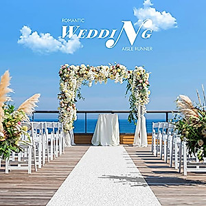 EZLucky Aisle Runner for Wedding Ceremony 3X100ft Includes Pull String, White Wave Scroll Pattern Carpet Runner for Wedding Ceremony, Party, Christmas Decorations, Indoor & Outdoor 40gsm Thickness