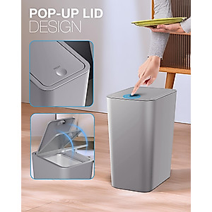 ITCPRL Bathroom Trash Can with Lid, 2 Pack 4 Gallons/15 Liters Garbage Can with Pop-Up Lid, Small Plastic Trash Can, Slim Trash Bin Waste Basket for Bathroom, Bedroom, Office, Living Room(Grey)