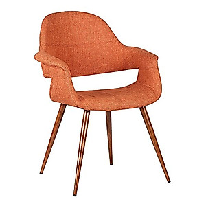 Armen Living Phoebe Dining Chair in Orange Fabric and Walnut Wood Finish