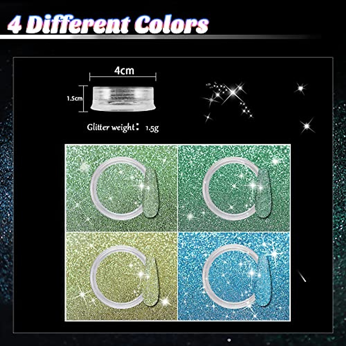 Allstarry Diamond Nail Glitter 4 Colors Sparkling Korea Reflective Glitter Diamond Dust Fine Powder Shiny Pigment Craft Sequins Nail Supplies for Nail Art Gel Polish Crafts Party Nightclub Wedding