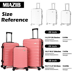 MIAZIB Suitcases with Wheels Luggage sets 3 Piece Large Suitcase with Spinner Wheels Clearance Luggage sets Suitcases for Women Hard Carry on Luggage Rolling Luggage set (Pink)