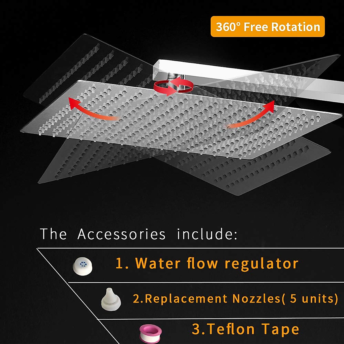 BESy 12 Inch Rain Shower Head, 12" Square Rainfall & High Pressure Stainless Steel Bath Showerhead, 20 Inches Straight Extended Shower Arm With Flange, Rain Shower Head Extension Arm Brushed NIckel