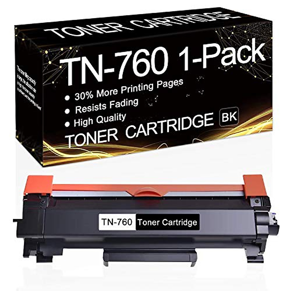 1 Pack TN-760 Black TN760 Toner Compatible Toner Cartridge Replacement for Brother MFC-L2710DW MFC-L2750DW MFC-L2750DWXL HL-L2350DW HL-L2370DW HL-L2370DWXL HL-L2390DW HL-L2395DW DCP-L2550DW Printers.