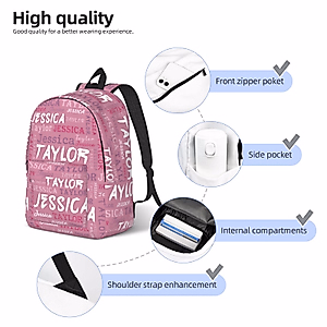 Custom Name School Backpack, Personalized Casual Daypack Backpacks Design Your Own Name for Boys Girls Men Women, Customized Hot Pink Theme 2 Sizes Student Bookbag for Travel Work School