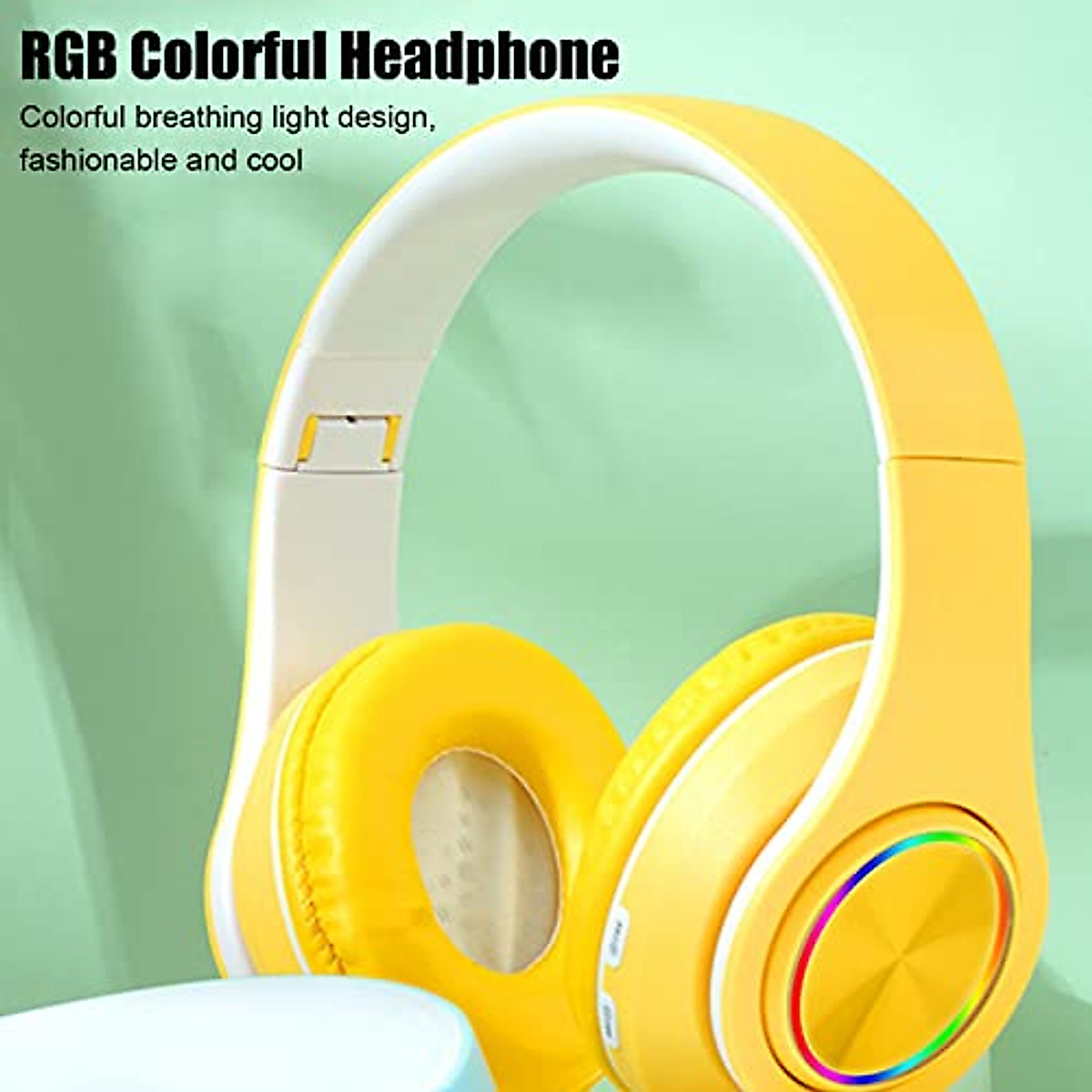 Cryfokt Noise Reduction Bluetooth Headset for Kids, Foldable Over Ear Headphone Wireless Wired Headphones with Colorful Light for Phone, Laptop, Tablets, Online Learning(Yellow)