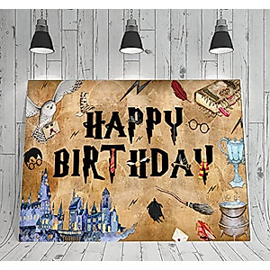 6 X 3.6ft Wizard Happy Birthday Party Supplies Wizard Birthday Party Backdrop Magical Wizard Birthday Banner Decoration Boys Girls Birthday Decoration Wizard School Birthday Decoration