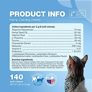 CHEWIA Cat Calming Treats - Hemp Calming Care for Cats - Cat Anxiety Relief - Storms, Travel, Grooming, Separation