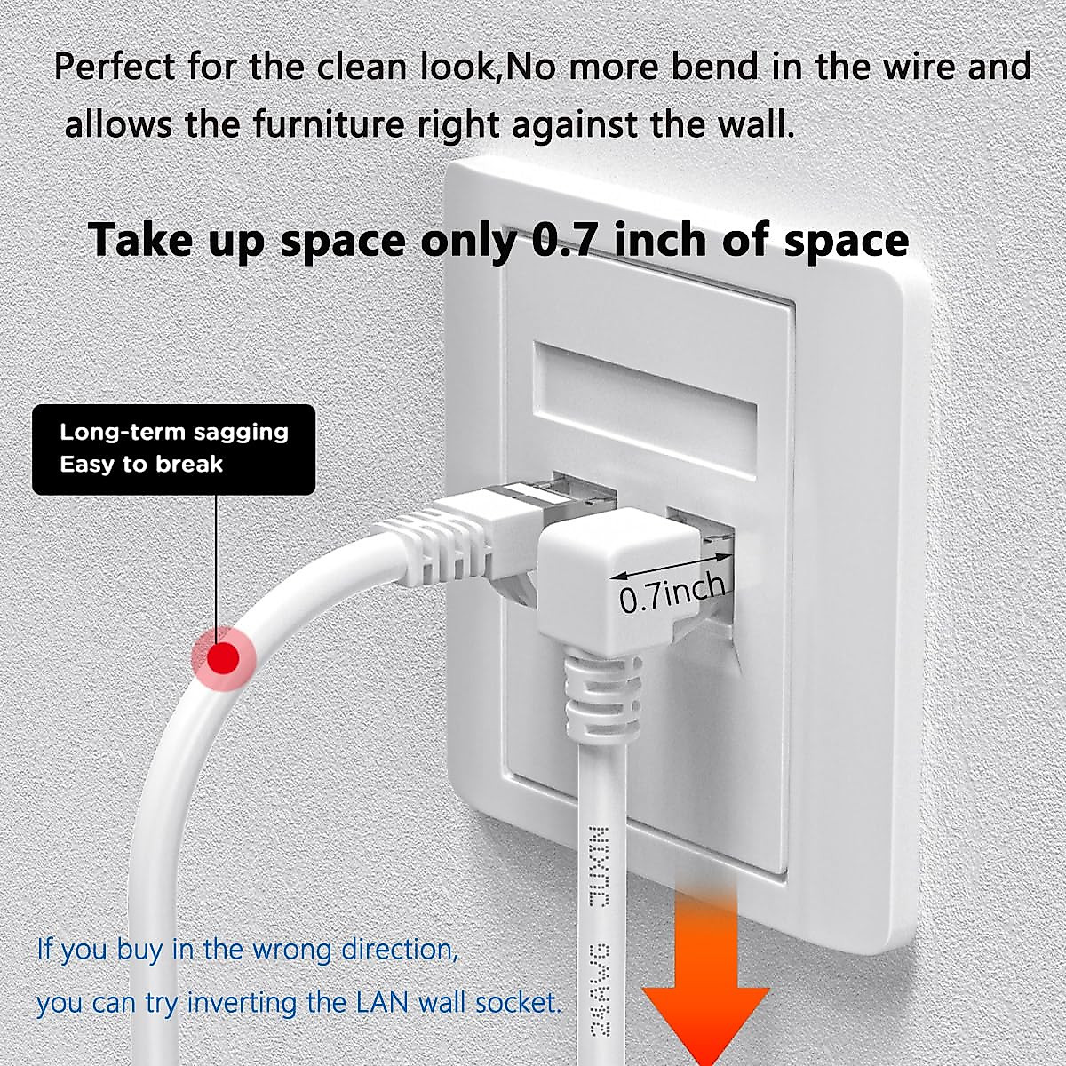 JUXINICE Cat6 Ethernet Cable Right Angle White 6FT, 90 Degree CAT 6 Ethernet Patch Cable RJ45 LAN Cable Gigabit Network Cable for PC, Router, Modem, Xbox, PS4, PS3 (Downward Angle 6feet)