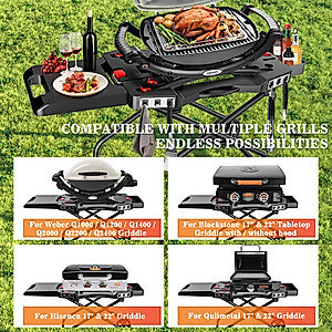 Hisencn Portable Grill Cart with Wheel for Weber Q1200, Q1000, Q2200, Q2400, Q2000 Series, for Blackstone 17" 22" Table Top Griddles, Folding Cart, Outdoor Griddle Stand Shelf, Black