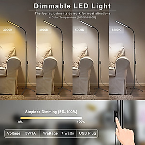 Led Floor Lamp for Eyelash Extensions Craft Task Lamps Floor Standing Adjustable Gooseneck Dimmer Beauty Lamp Floor for Lashes Facial Spa Salon Makeup