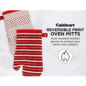 Cuisinart Reversible Print Oven Mitts, 2pk - Heat Resistant Oven Gloves Provide Protection and Safe Insulation to Handle Hot Kitchen Items - Non Slip Oven Mitt Set with Hanging Loop - Salsa Red