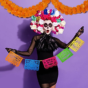 Cindeer 35 Pack Day of The Dead Decoration Mexican Party Banners Include 30 Pack Papel Picado Banner Fiesta Hanging Flags 5 Pcs 5 Feet Marigold Garland Flowers Fiesta Dia De Los Muertos Decor