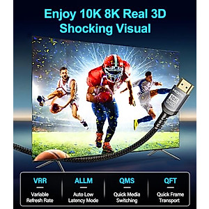 Sniokco 10K 8K HDMI 2.1 Cable 16FT, Certified 48Gbps Ultra High Speed HDMI® Cable 4K 240Hz 165Hz 120Hz 8K 60Hz eARC HDCP2.3 HDR10+ Compatible with PC TV Monitor Projector Ro-ku Sky-Q PS5 X-Box