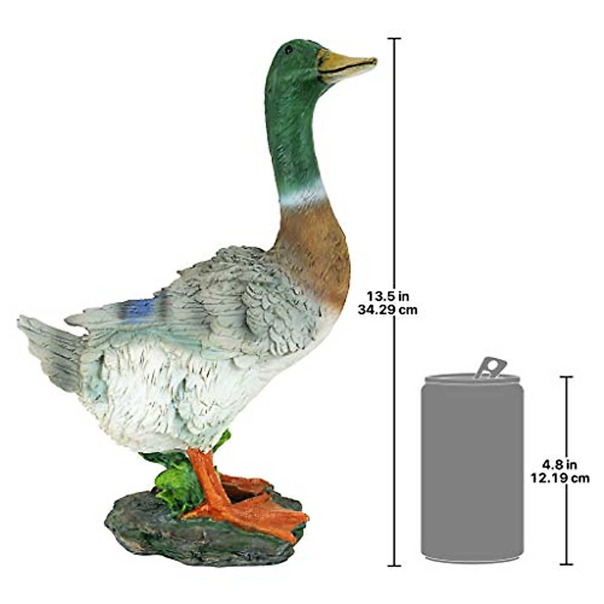 Design Toscano QM18989 Mallard Duck Animal Garden Statue, 13 Inch, Polyresin, Full color